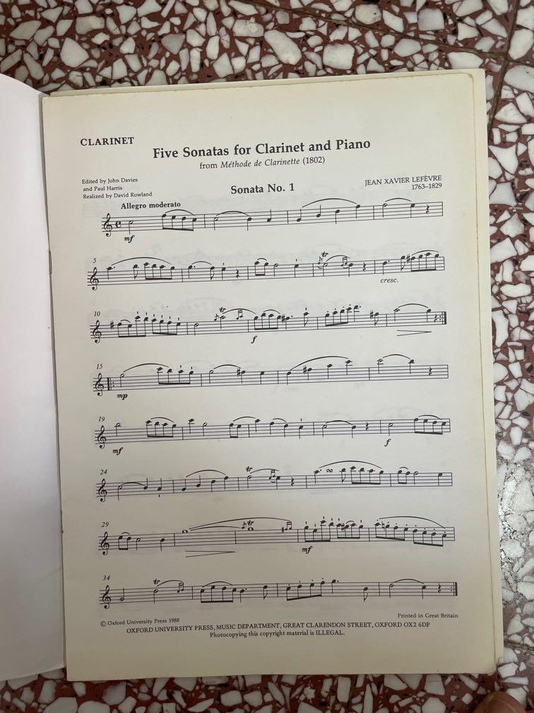Xavier Lefèvre Five Sonatas for clarinet and piano 琴譜 單簧管譜, 興趣及遊戲, 音樂、樂器 & 配件, 音樂與媒體 - 樂譜 ...