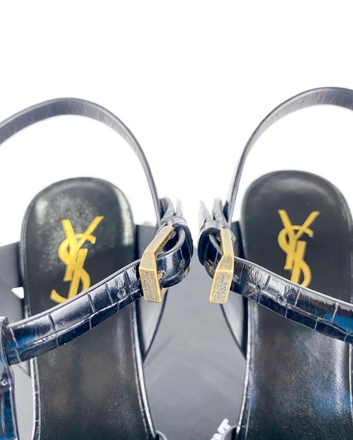 YSL Tribute 75 Black High Heels Sandals croc embossed, Luxury, Sneakers ...