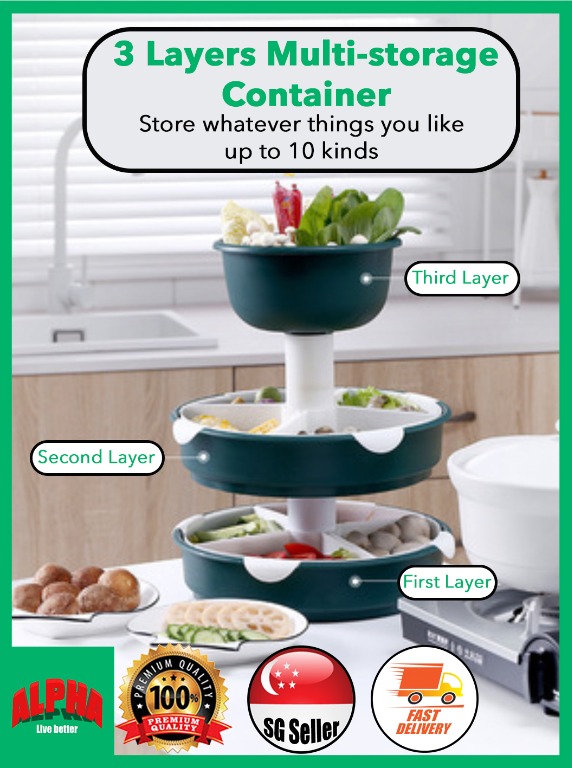 3 Layer Multi-storage Steamboat/Hotpot Container Tray, Furniture & Home ...