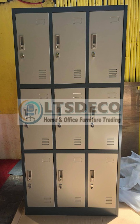 9 door - steel locker, two tone color with lock, filing cabinet and ...