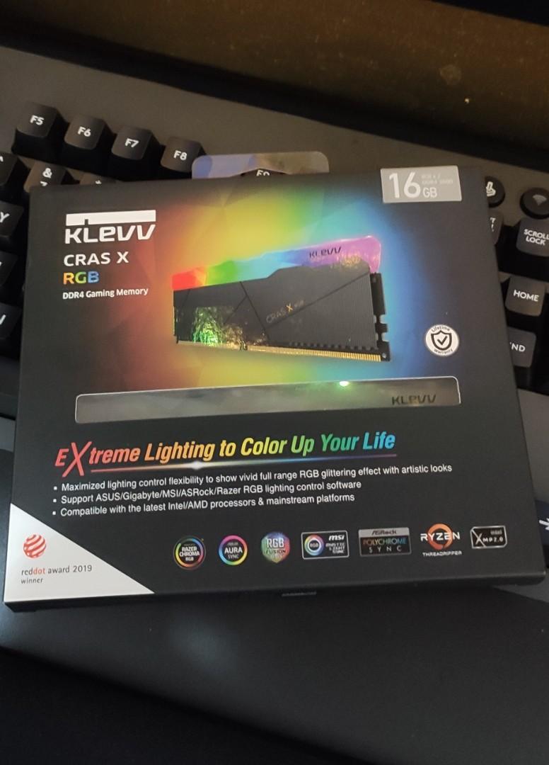 16GB Klevv CRAS X RGB 3600mhz CL18 DDR4 (8GB x 2) receipt included, Computers & Tech, Parts ...