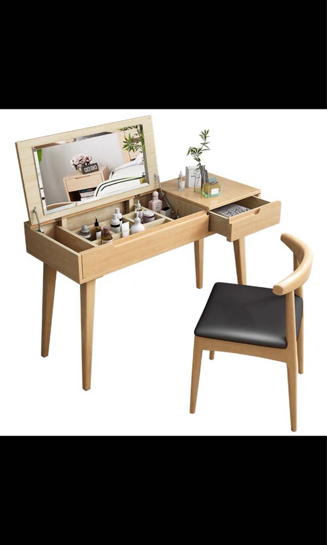 Light birch wood study desk or make up table with drawer and built in ...