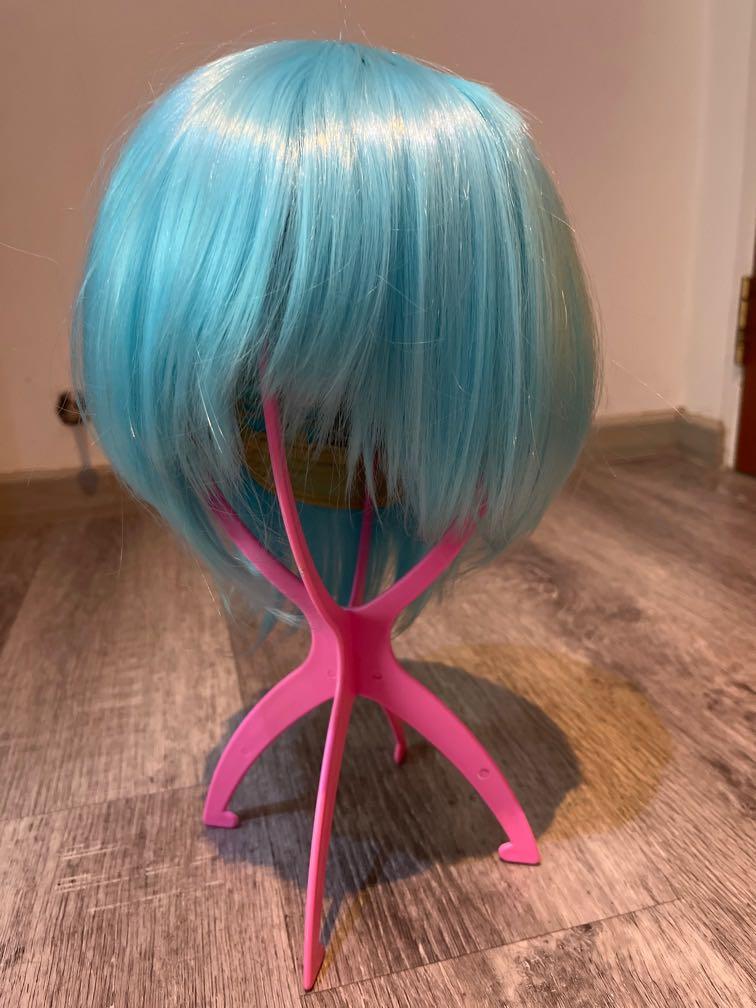 Neon blue bright light blue short bob wig for DND cosplay cos, Hobbies ...
