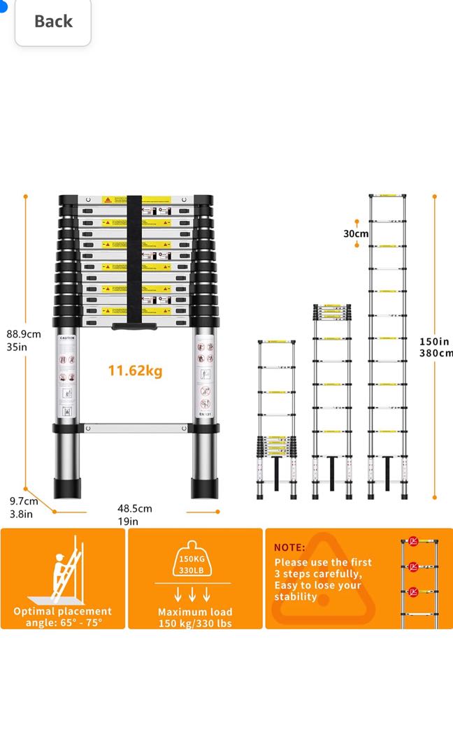 Nestling 12.5ft/3.8M Telescopic Ladder, Aluminium Loft Ladder ...