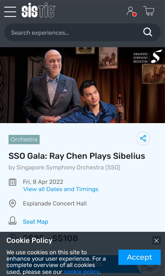 Selling 2 Tickets for Ray Chen with Singapore Symphony Orchestra on ...