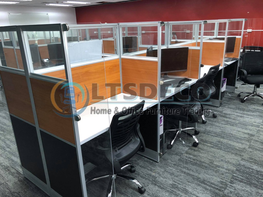 T3 series office partition with acrylic glass barrier, office chair ...