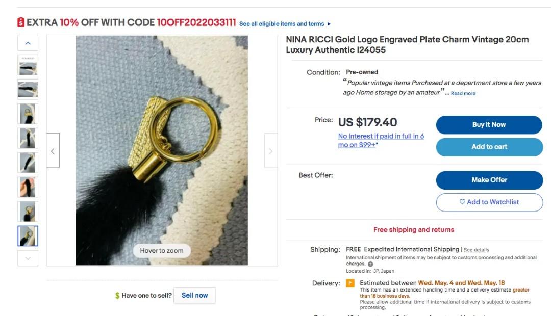 Vintage Nina Ricci Gold logo engraved plate charm with fur, Women's ...