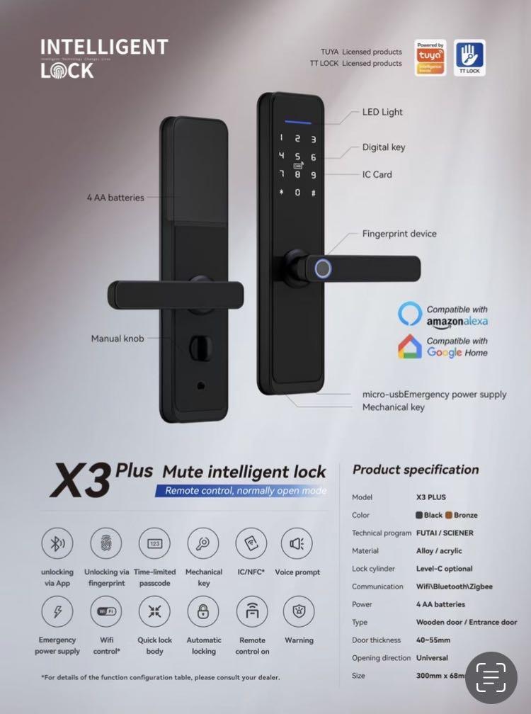 X3 Smart Digital Door Lock (Tuya APP), Furniture & Home Living ...