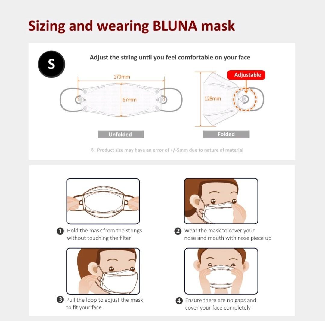 Brand New Bluna KF94 mask, Health & Nutrition, Face Masks & Face ...