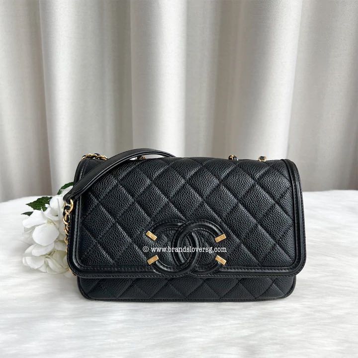 Chanel Small Filigree Flap in Black Caviar AGHW, Luxury, Bags & Wallets ...