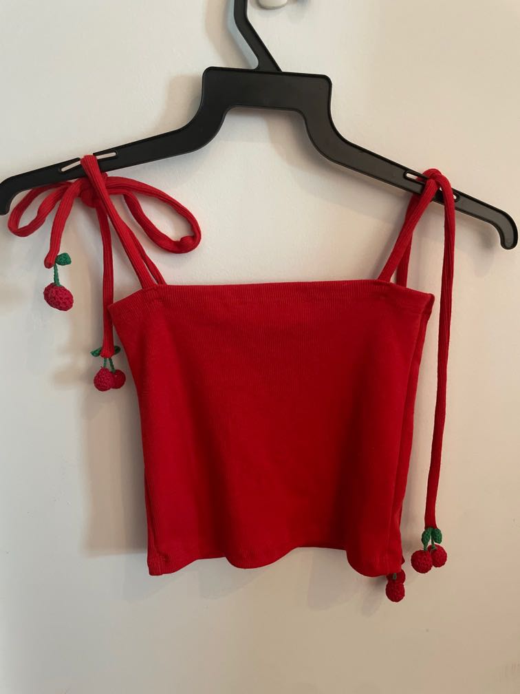 Crocheted Cherry Red Tank Top, Women's Fashion, Tops, Other Tops on ...