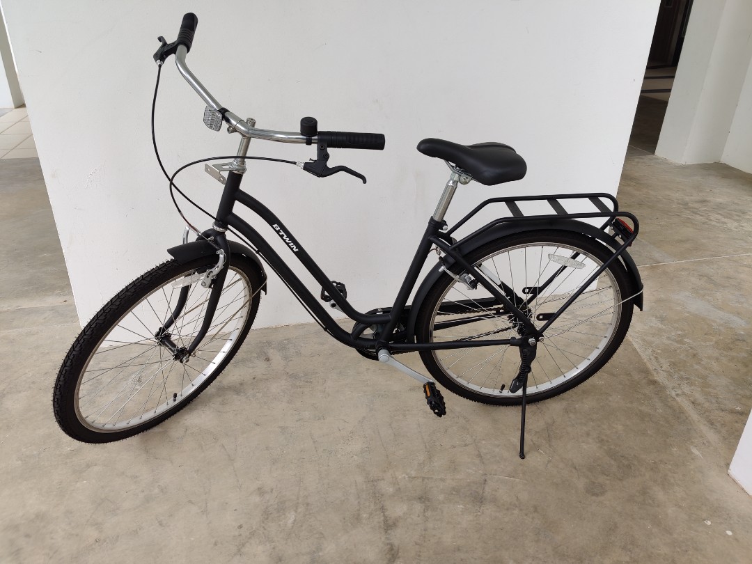 Elops 100 Low Frame 26in Single Speed City Bike - Black, Sports ...