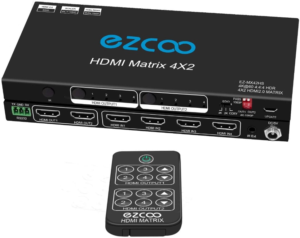 HDMI Matrix 4x2 4K 60Hz 4:4:4 HDR D-o-l-b-y Vision D-o-l-b-y Atmos EDID ...