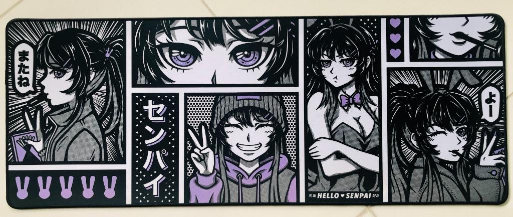 Hello Senpai Bunny Girl Senpai Black Deskmat, Computers & Tech, Parts ...