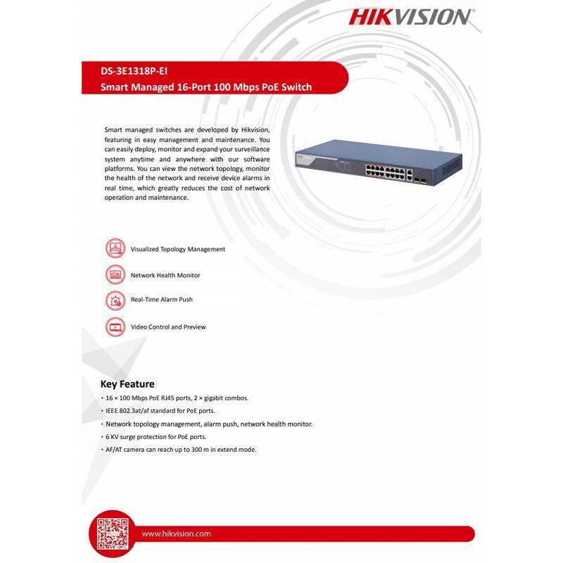 Hikvision 16 Port PoE Switch [DS-3E1318P-EI 16-ports Ethernet 100Mbps ...