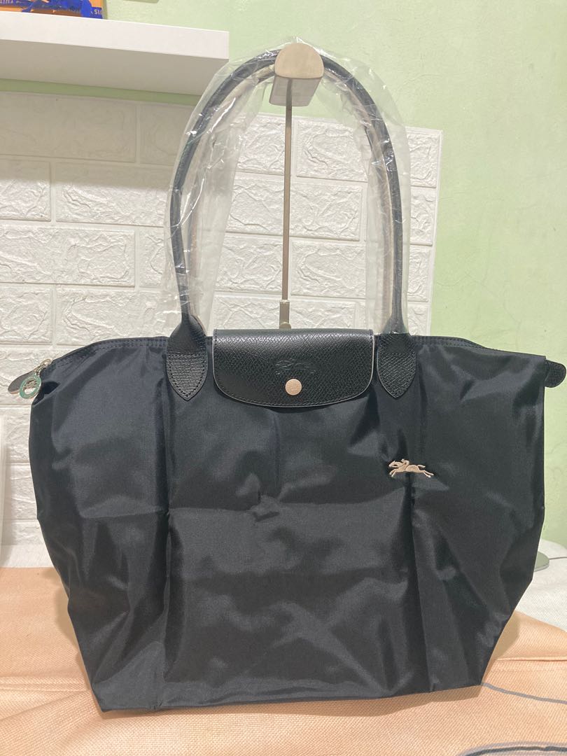 Longchamp Le Pliage Large Long Handle in Pure Black, Luxury, Bags ...