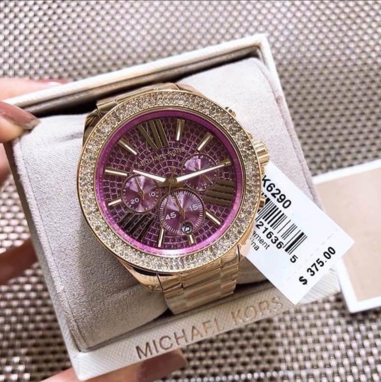 Michael Kors Wren Fuchsia Crystal Pave Women’s Gold-Tone Stainless ...