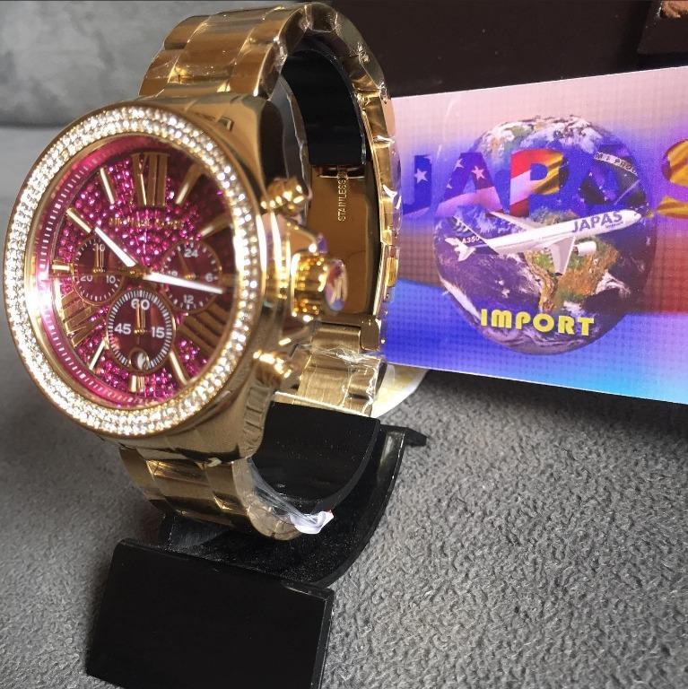 Michael Kors Wren Fuchsia Crystal Pave Women’s Gold-Tone Stainless ...