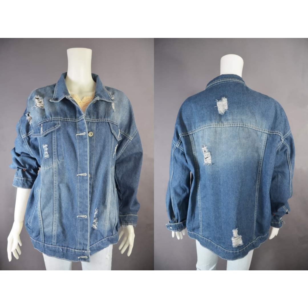 Oversized Denim tattered jacket, Women's Fashion, Coats, Jackets and ...