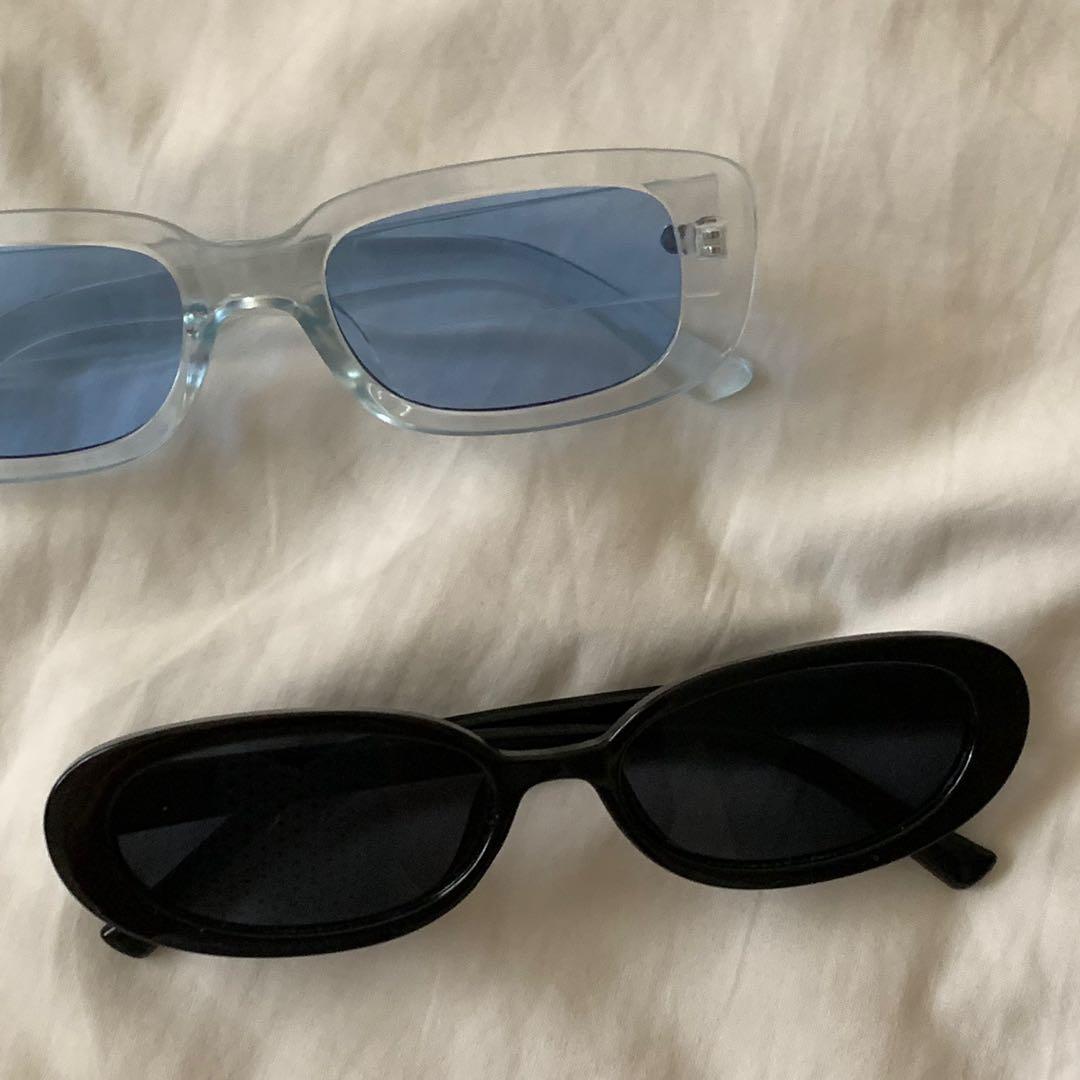 Retro Sunnies (Blue Tint Rectangular and Black Tint Oval), Women's ...