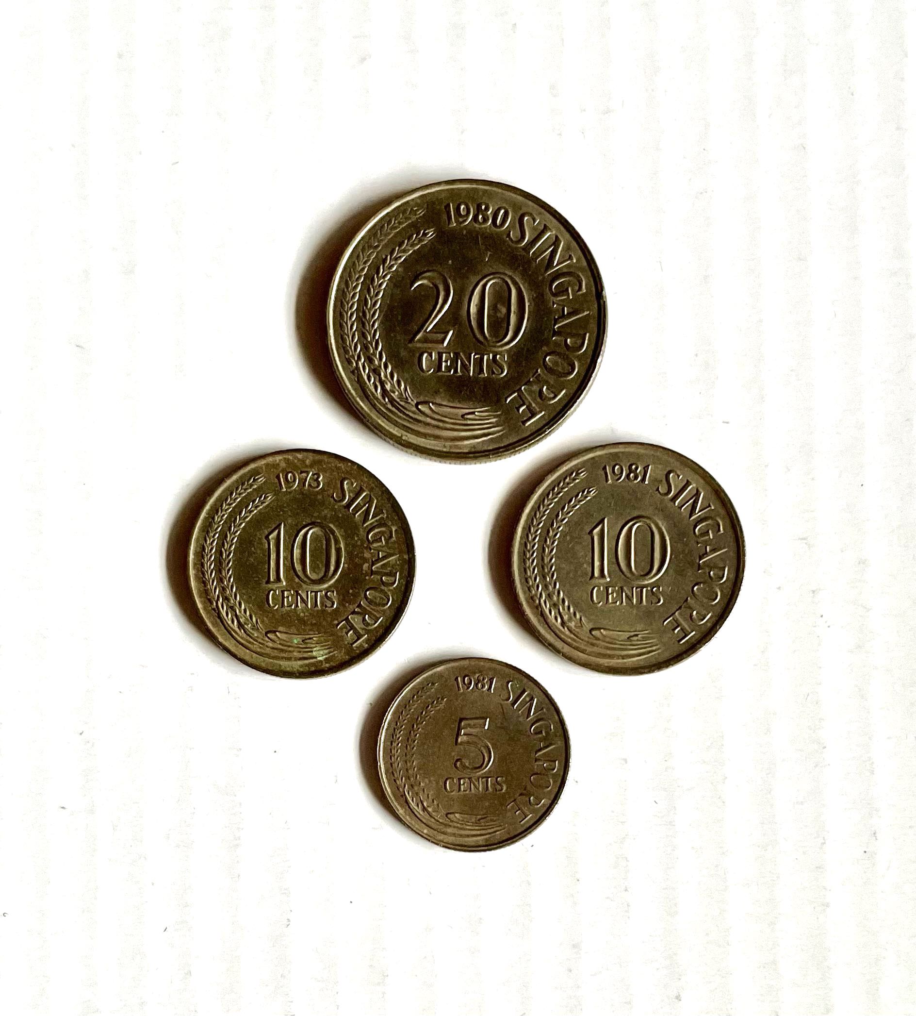 Vintage Singapore 1st Series Coin - 20-cent, 10-cent, 5-cent coin ...