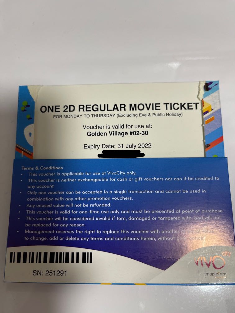 VivoCity Golden village movie ticket, Tickets & Vouchers, Event Tickets ...