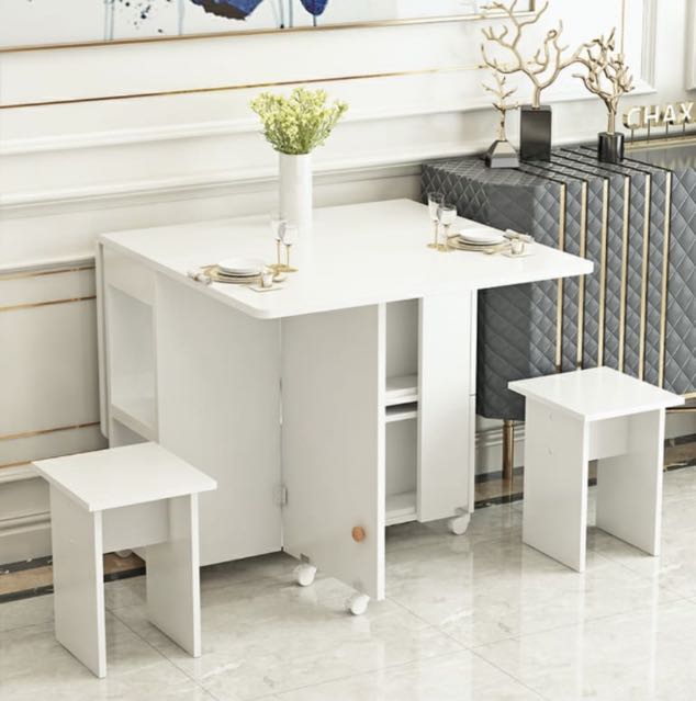 Wooden Foldable table with hidden chairs, Furniture & Home Living ...