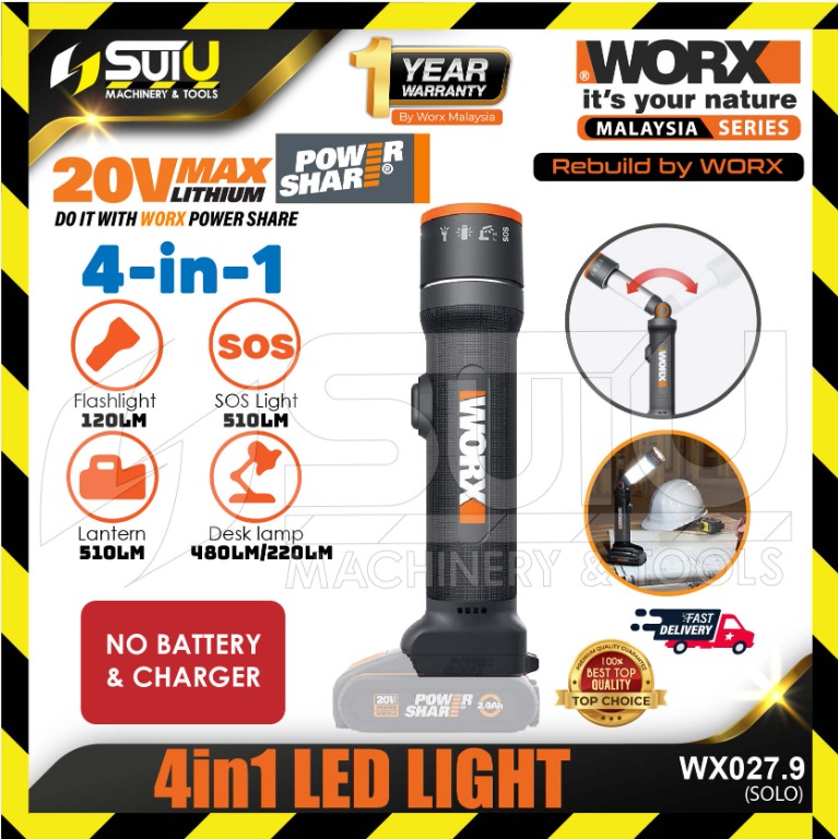 WORX WX027.9 20V 4IN1 LED Light / LED Torch 510LM (SOLO - No Battery ...