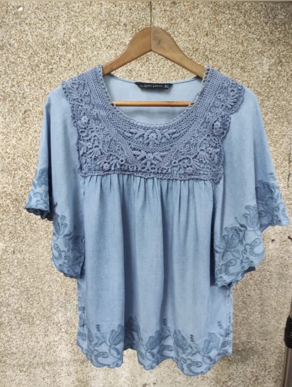 Zara Soft Denim Top, Women's Fashion, Tops, Blouses on Carousell