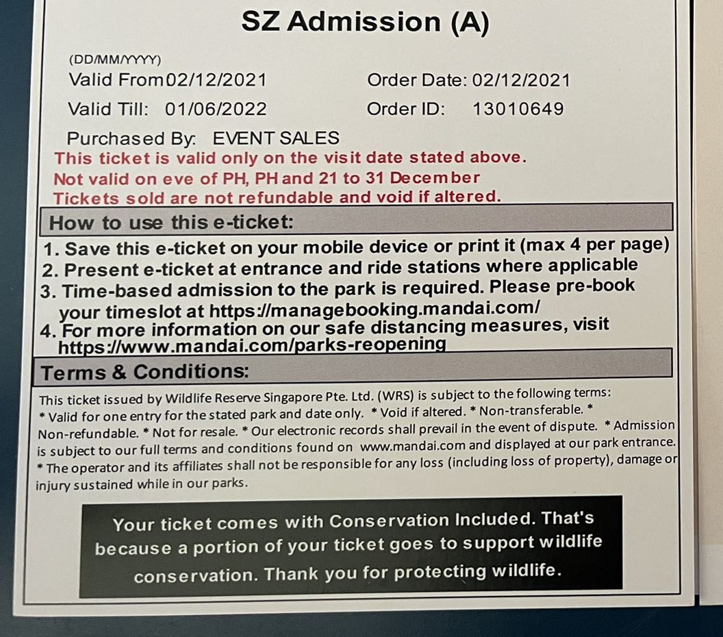 2A & 2C - E-Ticket | Singapore Zoo Mandi Wildlife Reserve, Tickets ...