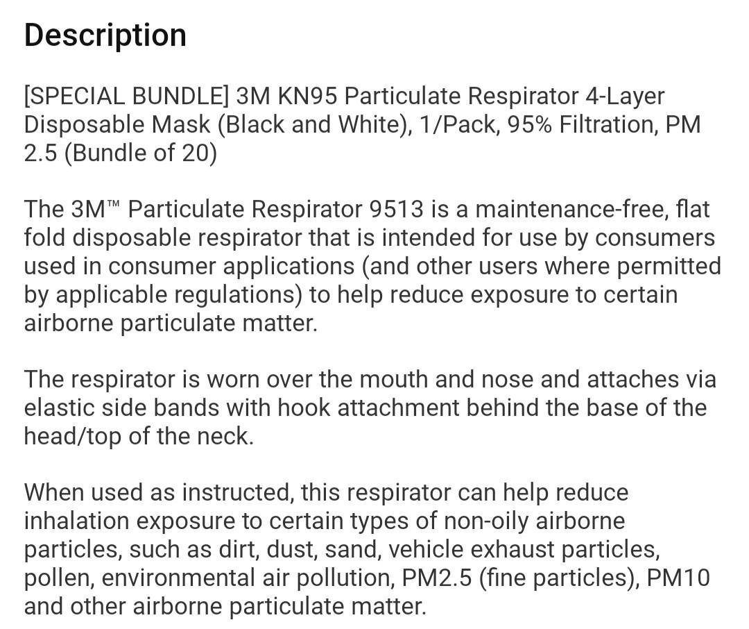 3M 9513 KN95 Particulate Respirator, Health & Nutrition, Face Masks ...