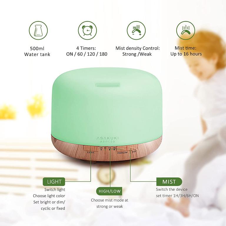 ASAKUKI 500ml Premium, Essential Oil Diffuser, 2021 UPGRADE Design, 5 ...