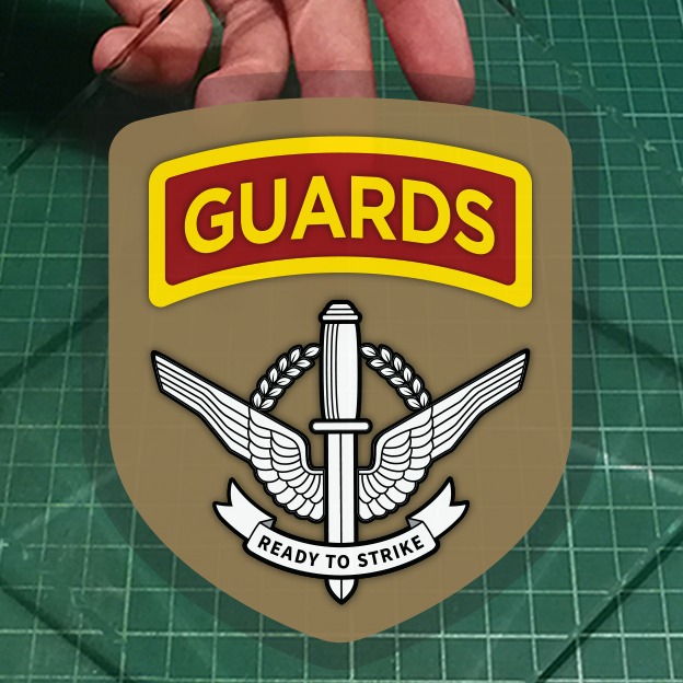 GUARDS tab READY TO STRIKE insignia on Khaki Shield . Static Cling Car ...