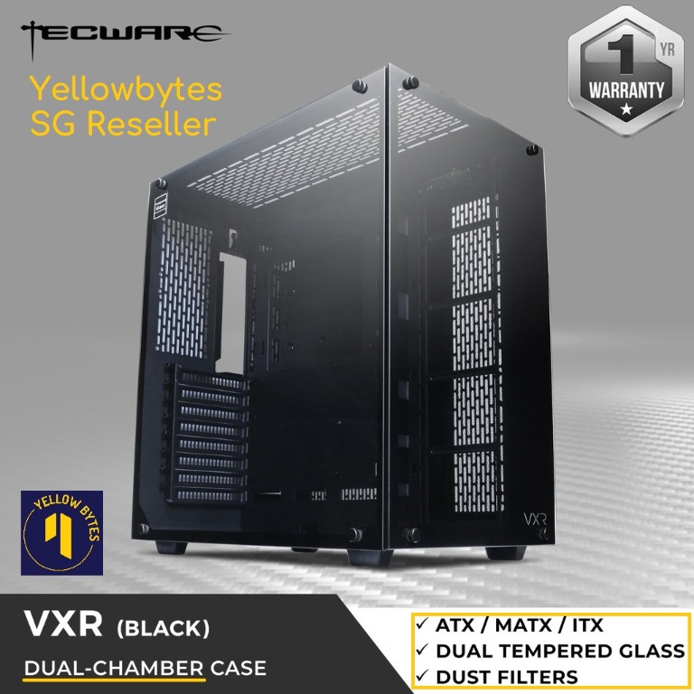 Tecware VXC ATX Dual Chamber ATX Case PC Chassis Tempered Glass ...