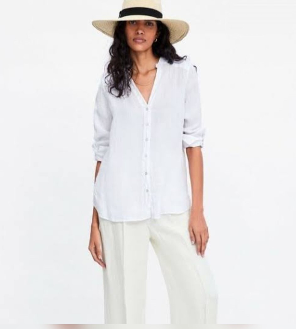 ZARA Linen Blend Longsleeves, Women's Fashion, Tops, Blouses on Carousell
