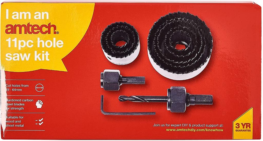 Amtech M1550 11 Piece Circular Hole Saw kit, Furniture & Home Living ...