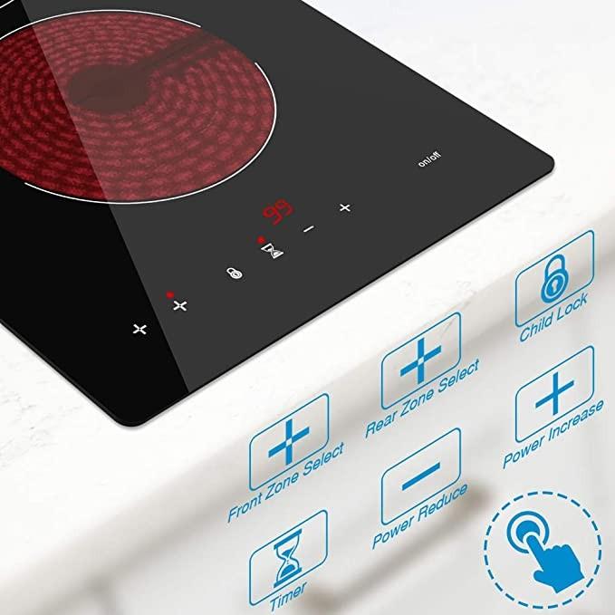 Ceramic Hob 30cm,2 Zones Built-in Electric Hobs Ceramic, Cooktop 2 ...