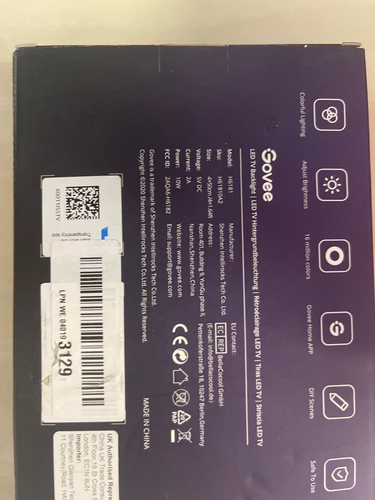 Govee RGB led tv light, Furniture & Home Living, Lighting & Fans ...