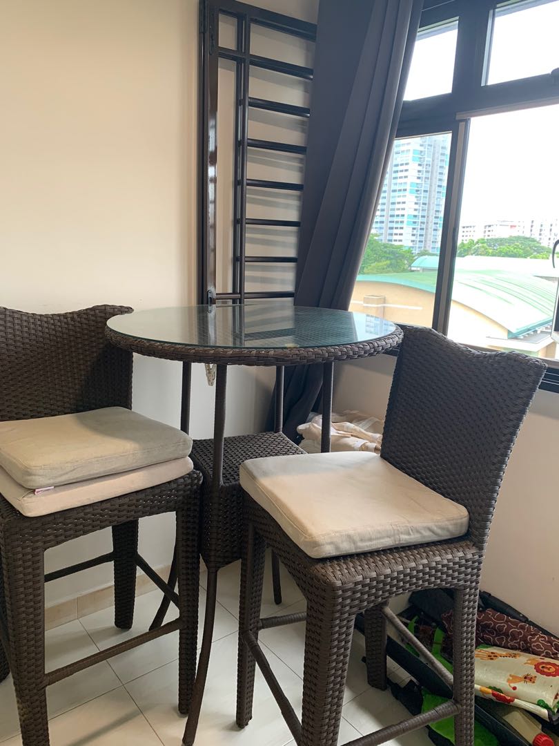 Rattan High Table & Chairs, Furniture & Home Living, Furniture, Tables ...