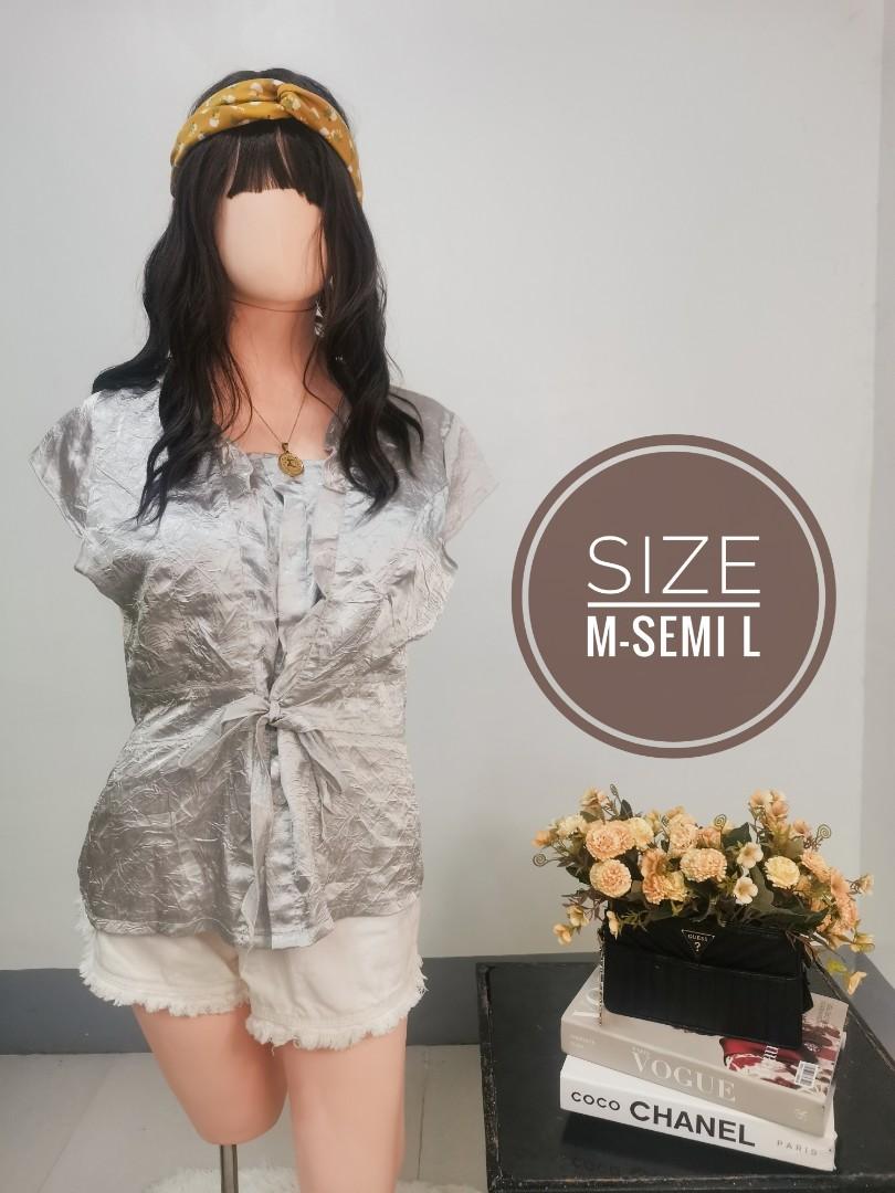 Silk silver top, Women's Fashion, Tops, Blouses on Carousell