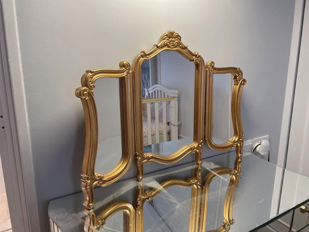 Vintage Mirror trifold Gold Frame Victorian, Furniture & Home Living ...