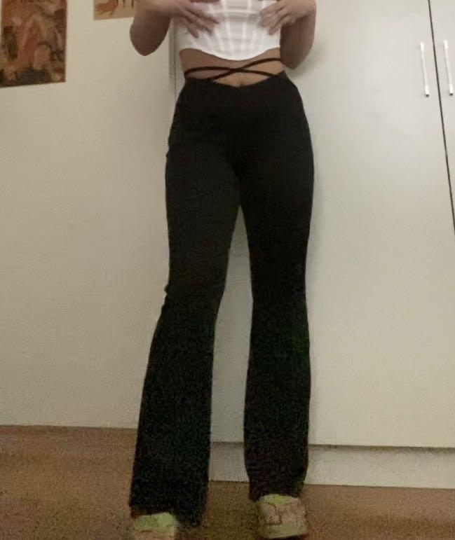 v-shaped waist cross strapped flared pants, Women's Fashion, Bottoms ...