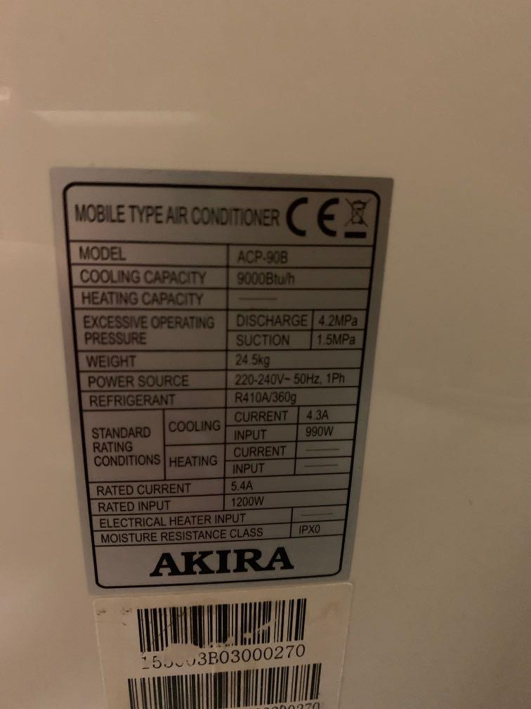 Portable Aircon Akira 9000 BTU with hose and remote controller, TV ...