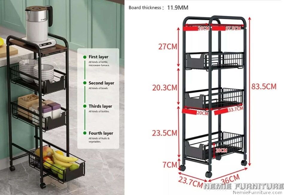 Metal Trolley Kitchen Drawer Multipurpose Narrow Rack, Furniture & Home ...
