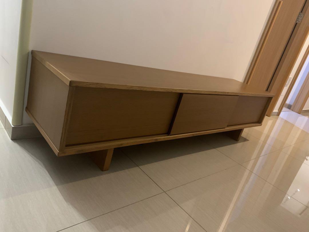 Muji Oak AV Rack shallow type (sliding door) W150*D35*H36.5, Furniture ...