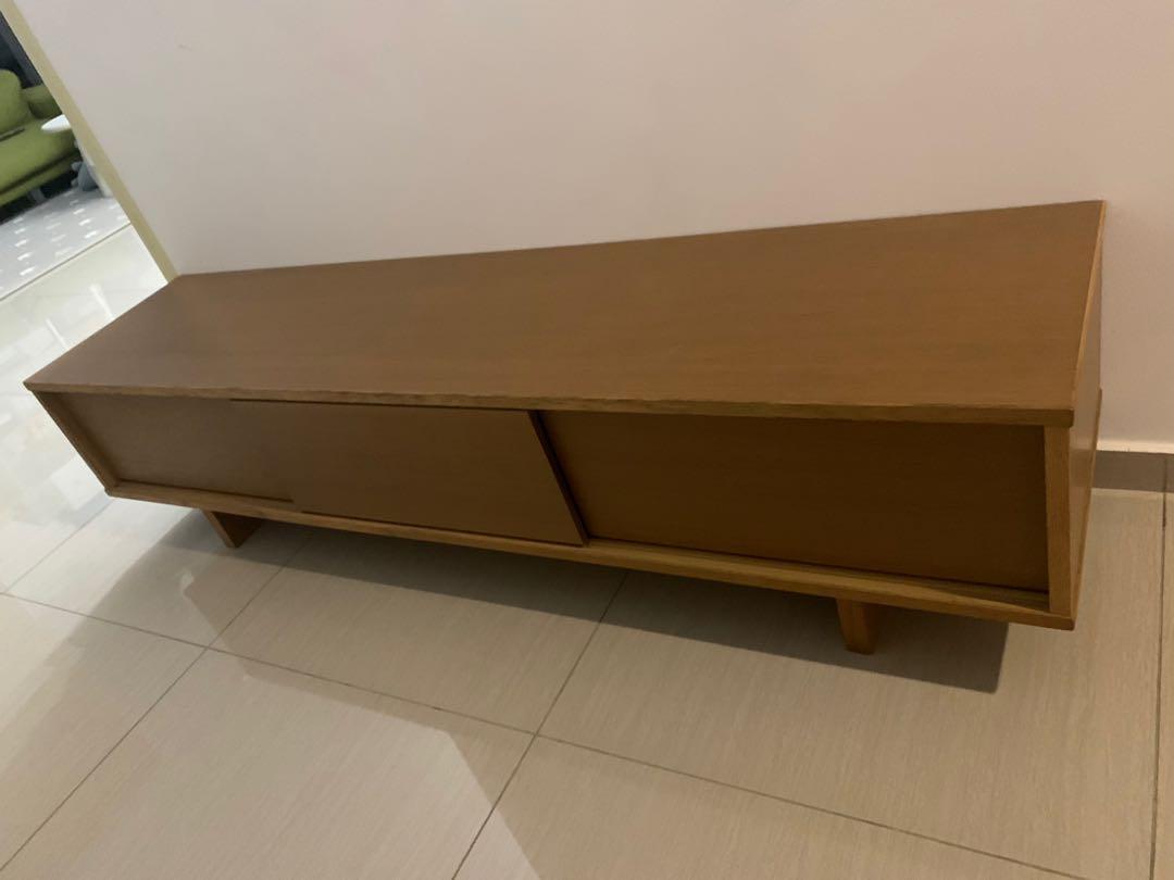 Muji Oak AV Rack shallow type (sliding door) W150*D35*H36.5, Furniture ...