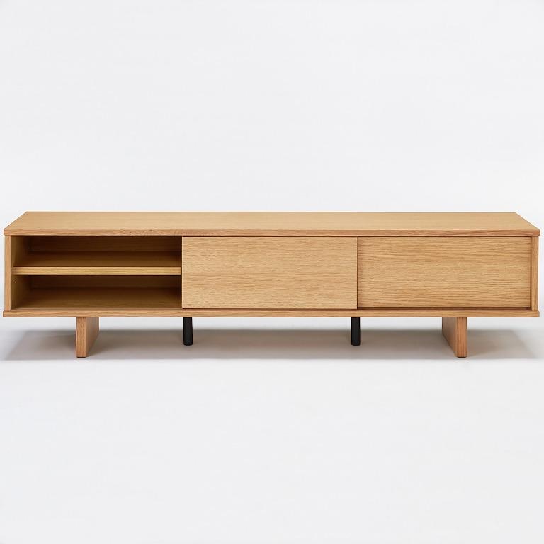 Muji Oak AV Rack shallow type (sliding door) W150*D35*H36.5, Furniture ...