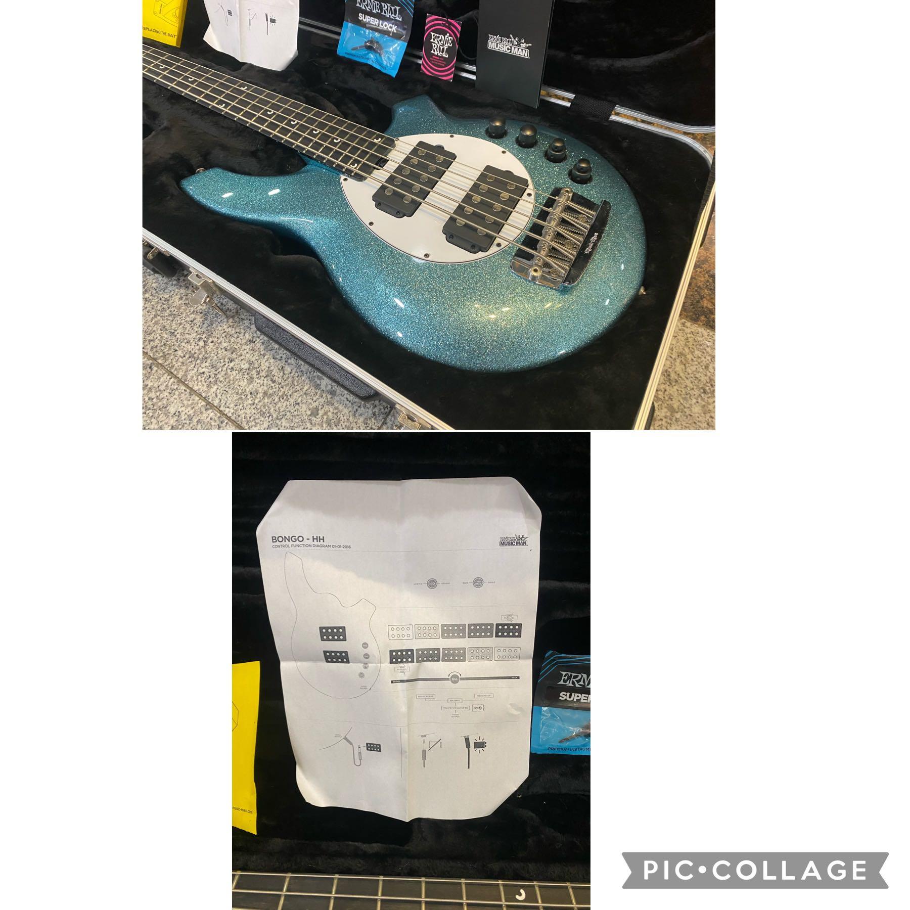 Music Man Bongo 5 HH 5-String Bass Aqua Sparkle w/ Case, Hobbies & Toys ...