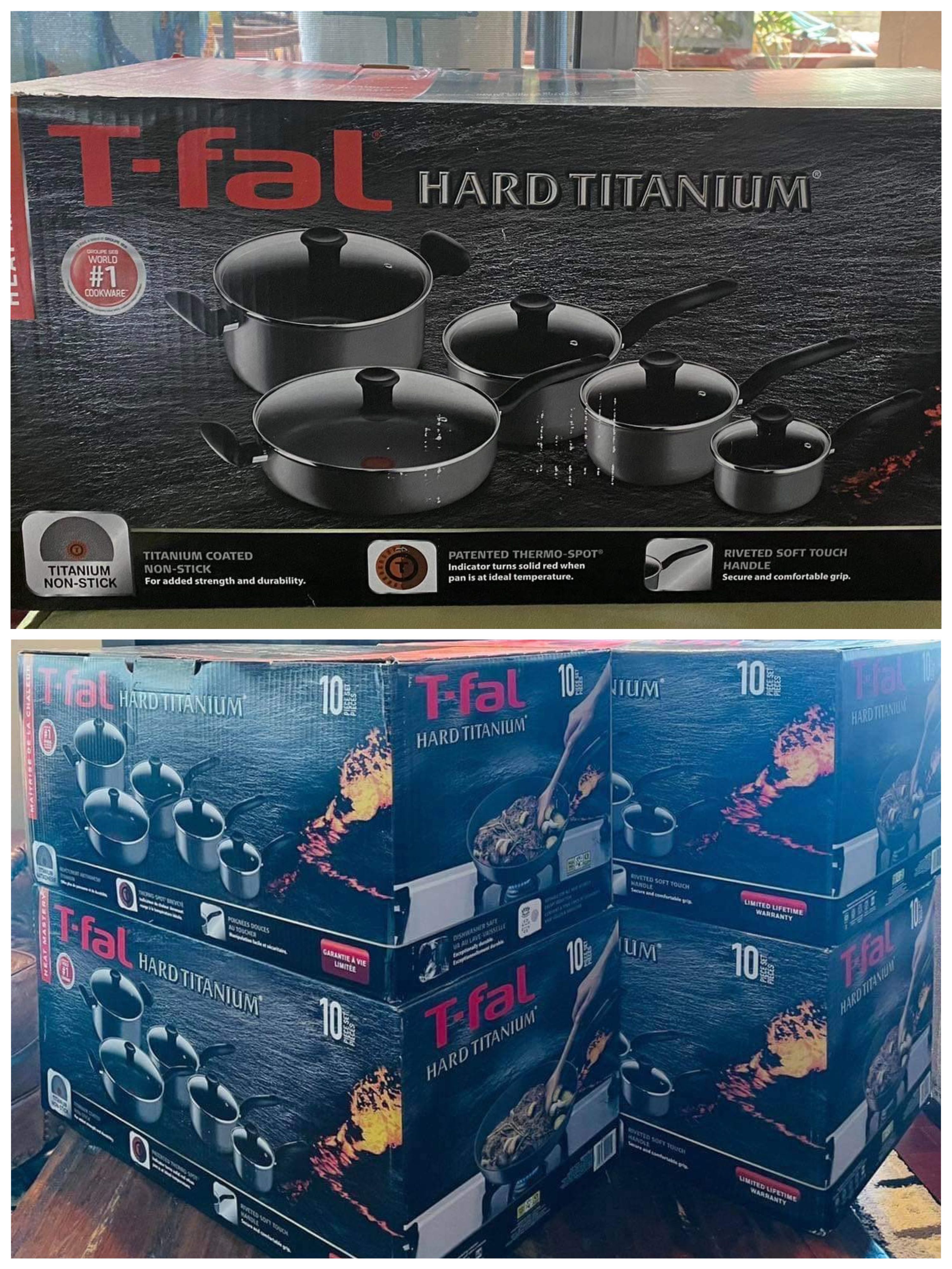 [ONHAND] T-FAL Hard Titanium Cookware Set 10 Pc, Furniture & Home ...