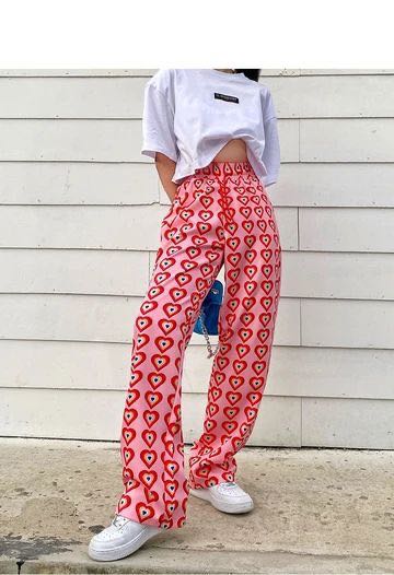 Printed Heart pants, Women's Fashion, Bottoms, Other Bottoms on Carousell